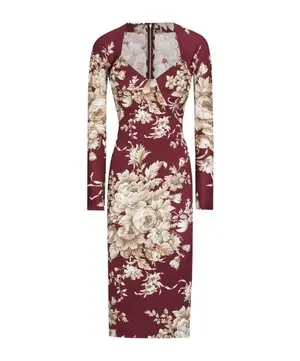Dolce & Gabbana Floral-print Long-sleeve Midi Dress - Red