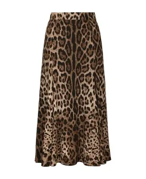 Dolce & Gabbana Dolce Gabbana Leopard Printed Flared Skirt - Black
