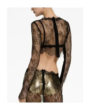 Dolce & Gabbana Dolce Gabbana Long-sleeved Chantilly Lace Cropped Top
