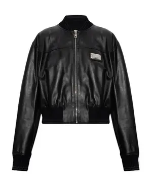 Dolce & Gabbana Dolce Gabbana Cropped Leather Bomber Jacket - Black