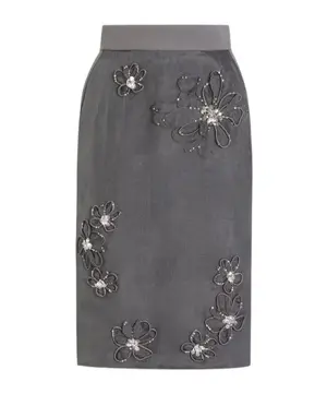 Dolce & Gabbana Floral-appliqué Midi Skirt - Gray