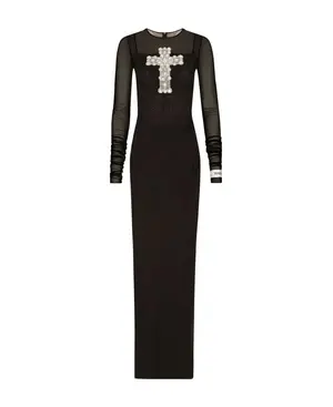 Dolce & Gabbana Cross-embellished Tulle Long Dress - Black