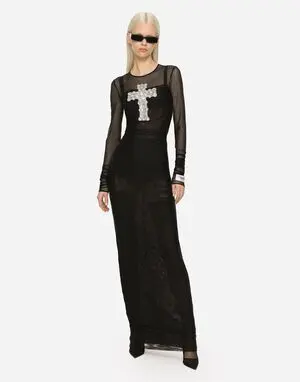Dolce & Gabbana Cross-embellished Tulle Long Dress