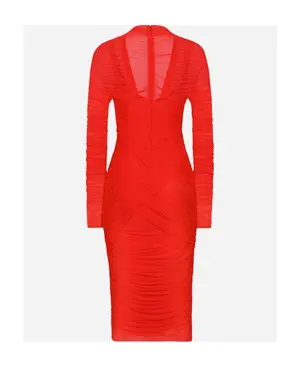 Dolce & Gabbana Dolce Gabbana Tulle Draped Long-sleeved Midi Dress