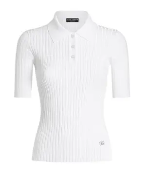 Dolce & Gabbana Ribbed Polo Top - White