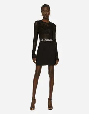 Dolce & Gabbana Dolce Gabbana Branded Waistband Mini Lace Skirt