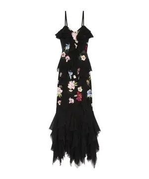 Givenchy Ruffled Dress In Silk Chiffon With Embroideries - Black