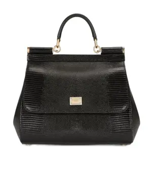 Dolce & Gabbana Dolce Gabbana Logo Plate Large Sicily Handbag - Black