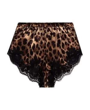 Dolce & Gabbana Dolce Gabbana Leopard Printed Lace-detailed Pajama Shorts - Black