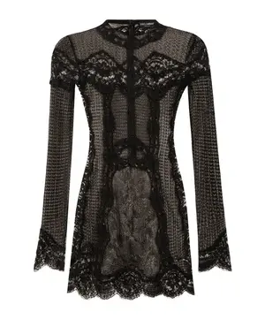 Dolce & Gabbana Lace-panel Long-sleeve Mini Dress - Black