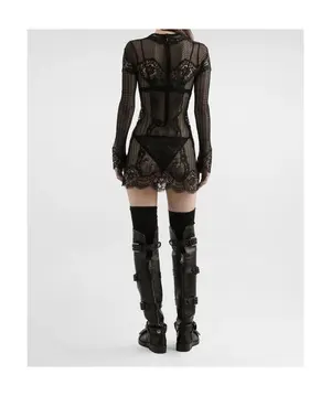 Dolce & Gabbana Lace-panel Long-sleeve Mini Dress