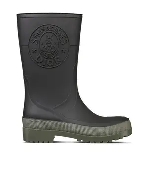 Dior Logo Embossed Round Toe Rain Boots - Black