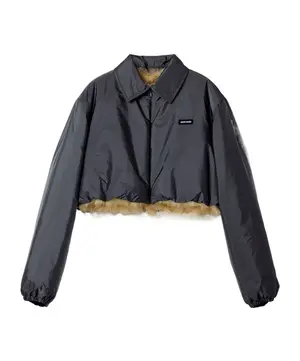 Miu Miu Technical Fabric And Shearling Windbreaker - Hematite