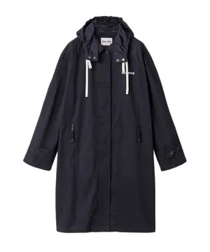 Miu Miu Single-breasted Washed Gabardine Coat - Navy