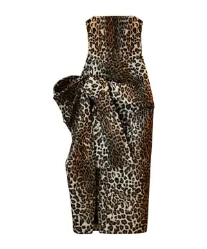 Givenchy Long Bustier Dress In Leopard Jacquard With Bow - Black
