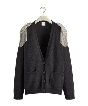 Dior Oversized Cardigan With Embroidered Epaulets - Grey