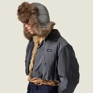 Miu Miu Technical Fabric And Faux Fur Trapper Hat