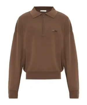 ENTIRE STUDIOS Zip Neck Long Sleeve Polo Shirt - Brown