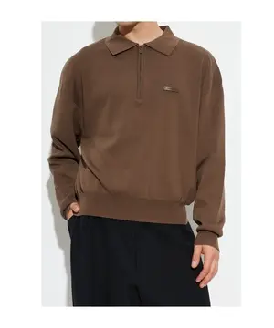 ENTIRE STUDIOS Zip Neck Long Sleeve Polo Shirt - Brown