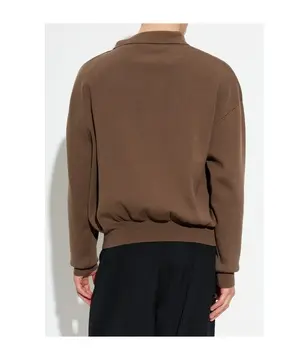 ENTIRE STUDIOS Zip Neck Long Sleeve Polo Shirt - Brown