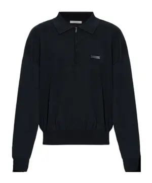 ENTIRE STUDIOS Zip Neck Long Sleeve Polo Shirt - Black