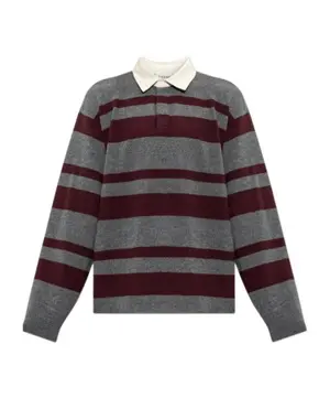 FRAME Striped Polo-collar Sweater - Grey