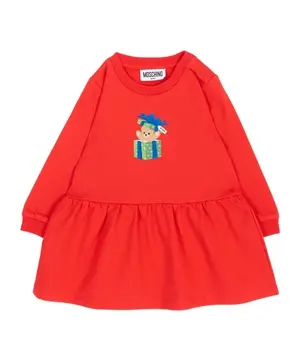 Moschino Teddy-print Flared Dress - Red