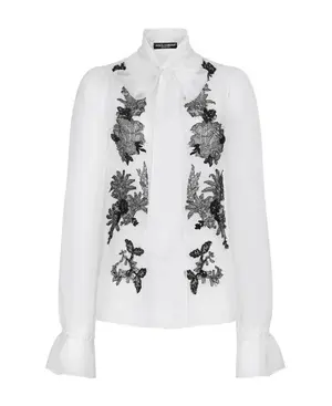 Dolce & Gabbana Dolce Gabbana Lace Patch Pussy-bow Shirt - White