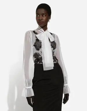 Dolce & Gabbana Dolce Gabbana Lace Patch Pussy-bow Shirt