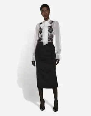 Dolce & Gabbana Dolce Gabbana Lace Patch Pussy-bow Shirt