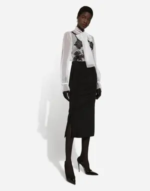 Dolce & Gabbana Dolce Gabbana Lace Patch Pussy-bow Shirt