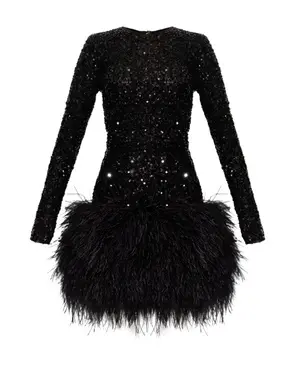 Dolce & Gabbana Feather-trim Sequinned Minidress - Black