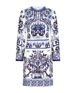 Dolce & Gabbana Dolce Gabbana Majolica-printed Crewneck Mini Dress - White