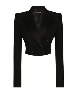 Dolce & Gabbana Dolce Gabbana Double-breasted Cropped Gabardine Tuxedo Jacket - Black
