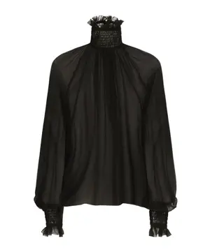 Dolce & Gabbana Dolce Gabbana Smock-stitch Detailed Chiffon Blouse - Black
