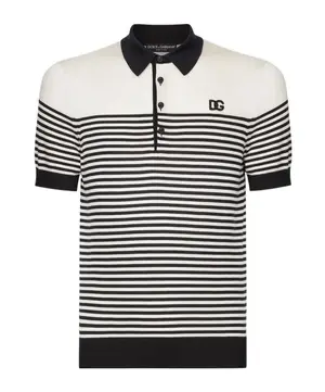 Dolce & Gabbana Dolce Gabbana Dg Patch Striped Knitted Polo Shirt - White