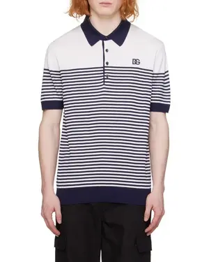 Dolce & Gabbana Dolce Gabbana Dg Patch Striped Knitted Polo Shirt