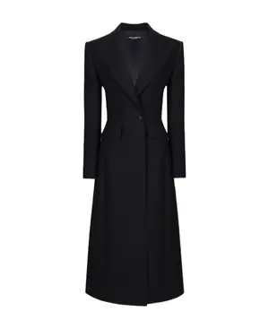 Dolce & Gabbana Dolce Gabbana Double-breasted Fitted Waist Long Coat - Black
