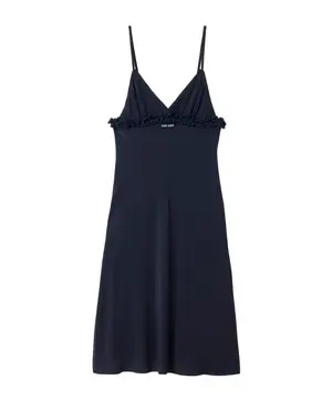 Miu Miu Embroidered Marocain Crepe Dress - Navy