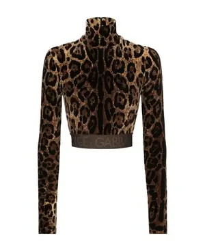 Dolce & Gabbana Dolce Gabbana Leopard Jacquard Chenille Turtle-neck Top - Black
