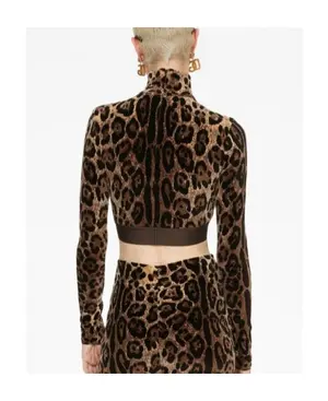 Dolce & Gabbana Dolce Gabbana Leopard Jacquard Chenille Turtle-neck Top