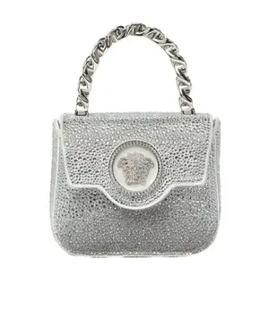 Versace La Medusa Embellished Mini Tote Bag - Gray