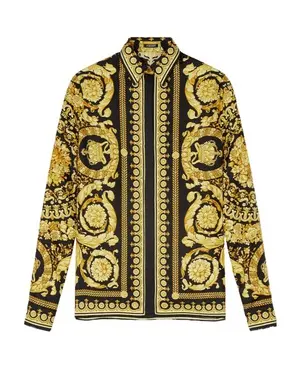 Versace Baroque Pattern Long Sleeved Shirt - Black