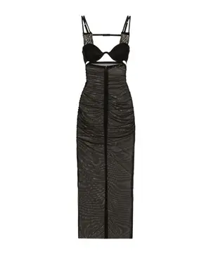 Dolce & Gabbana Dolce Gabbana Corset Detailed Tulle Calf-length Dress - Black