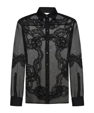 Dolce & Gabbana Dolce Gabbana Lace Insert Oversize Shirt - Black