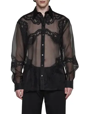 Dolce & Gabbana Dolce Gabbana Lace Insert Oversize Shirt