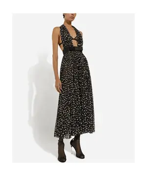 Dolce & Gabbana Dolce Gabbana Polka-dot Printed Chiffon Calf-length Dress