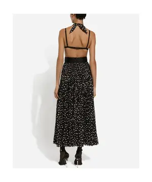 Dolce & Gabbana Dolce Gabbana Polka-dot Printed Chiffon Calf-length Dress