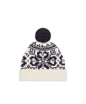 Celine Beanie In Fair Isle Wool - Off-white/navy