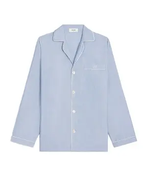 Celine Pajama Shirt In Striped Silk - Blue